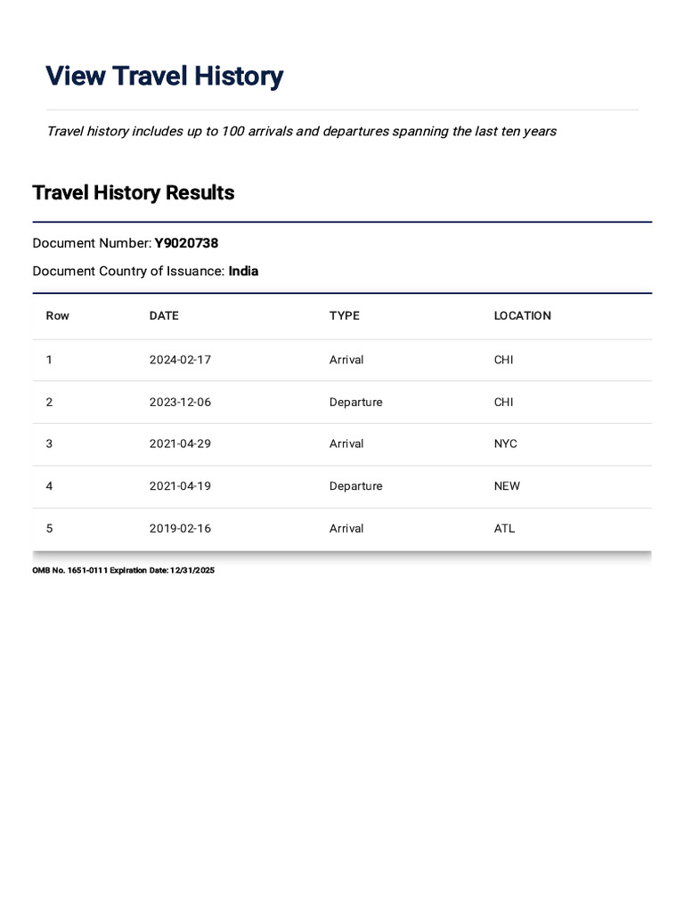 Travel History Overview: Arrivals & Departures | PDF