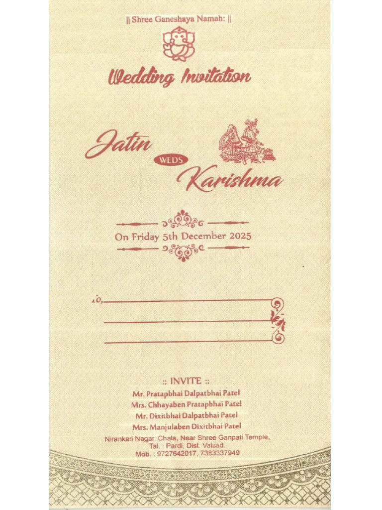 Wedding Invitation Jatin Patel - Page-0001 | PDF