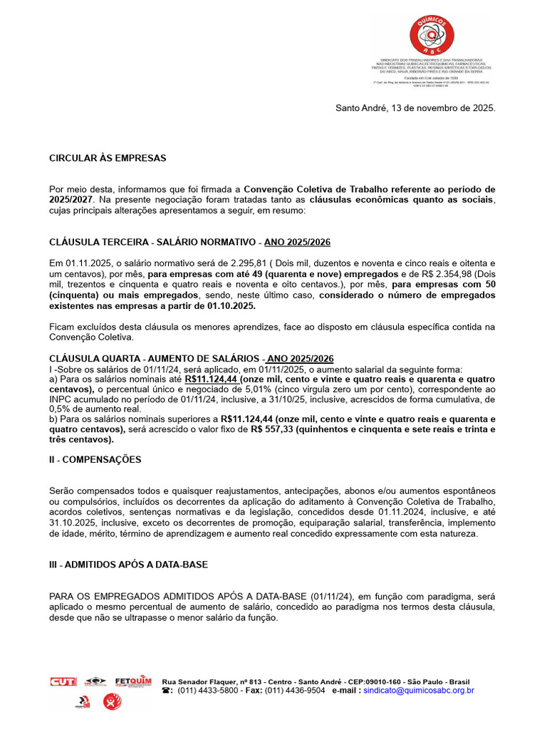 Circular Químicos Do ABC 2025-2026 | PDF | Sindicato | Eleições