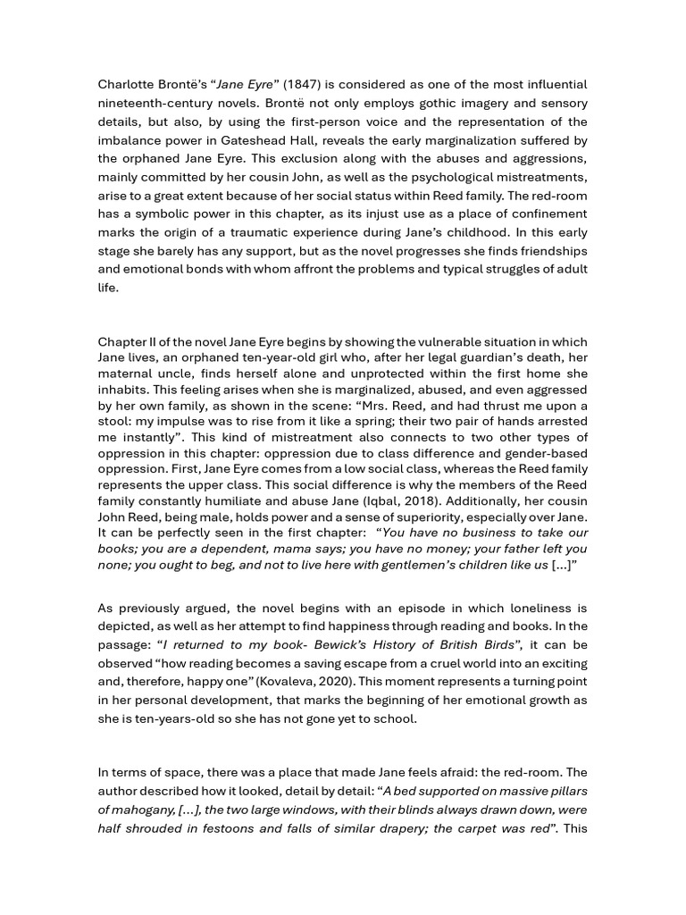 Jane Eyre Chapter II Analysis: Oppression & Growth | PDF | Jane Eyre