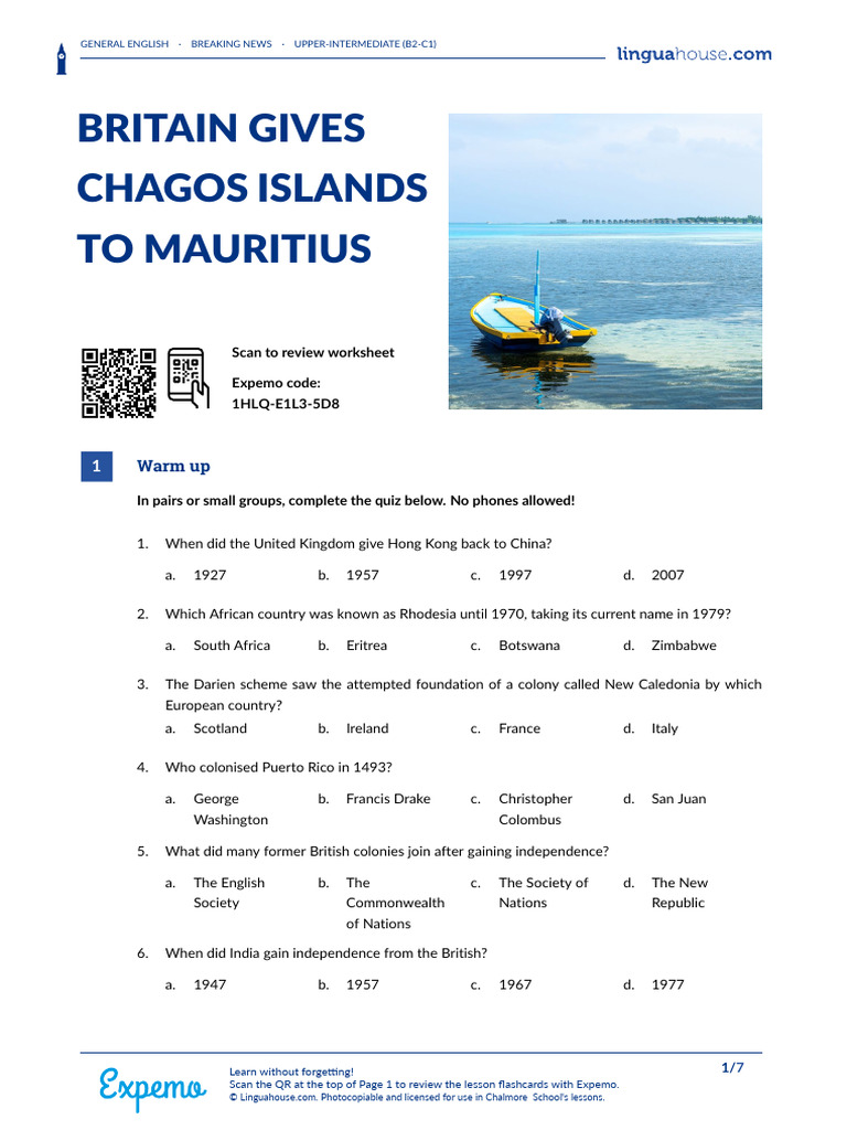 Britain Gives Chagos Islands to Mauritius British English Student B2 C1 ...