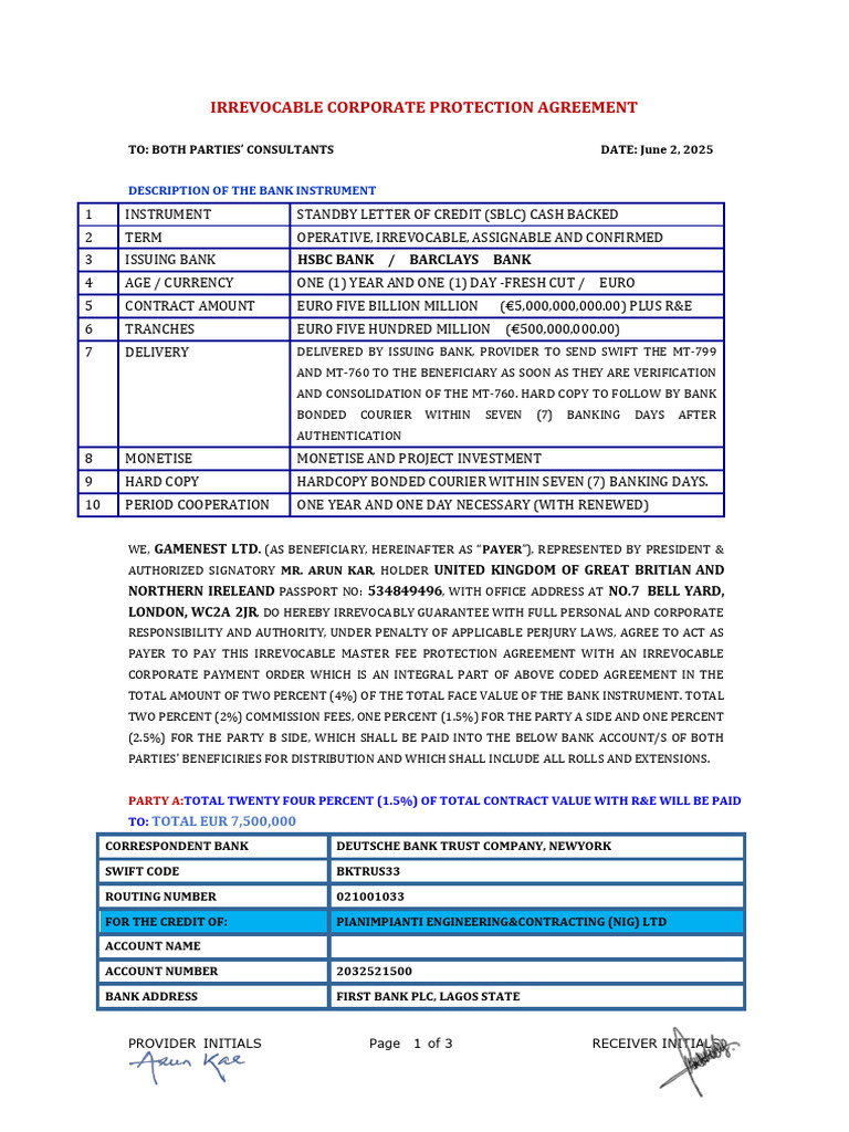 4% IMFPA Signed and Sealed | PDF | Wire Transfer | Banks