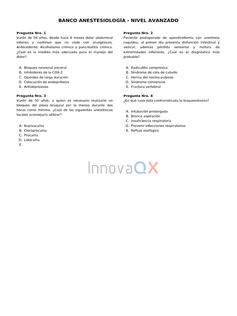 Anestesiología Nivel Avanzado | PDF