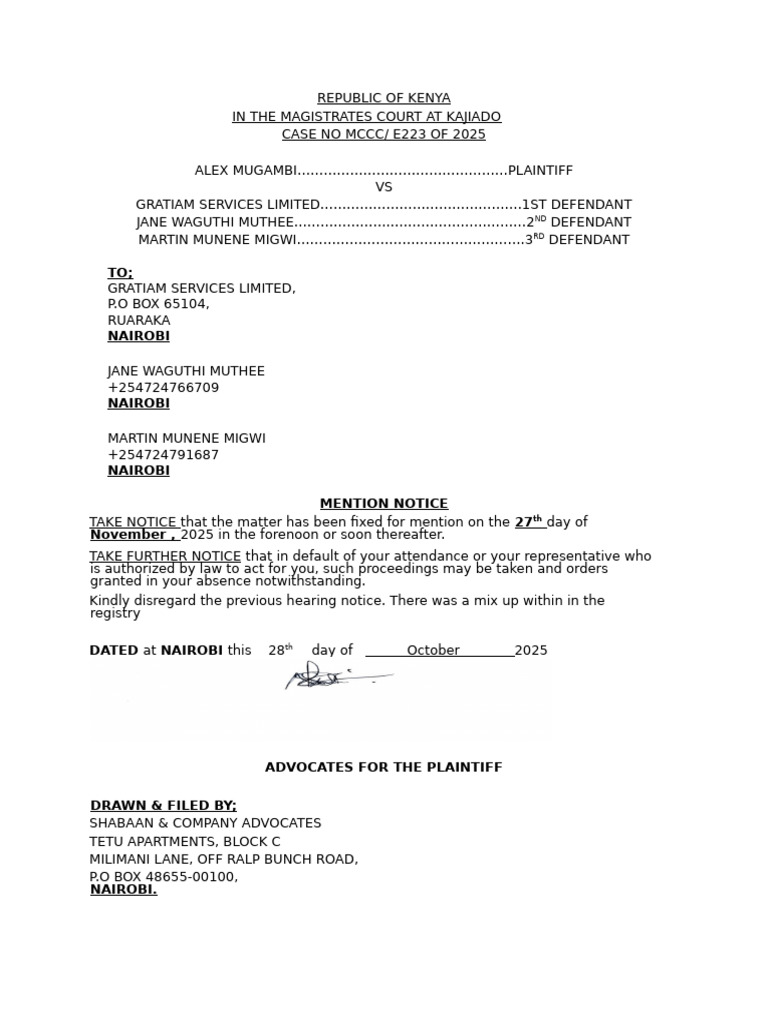 Mention Notice Alex Mugambi | PDF