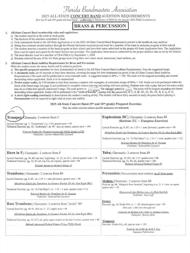 2025 9-10 All State Brass and Perc Material | PDF
