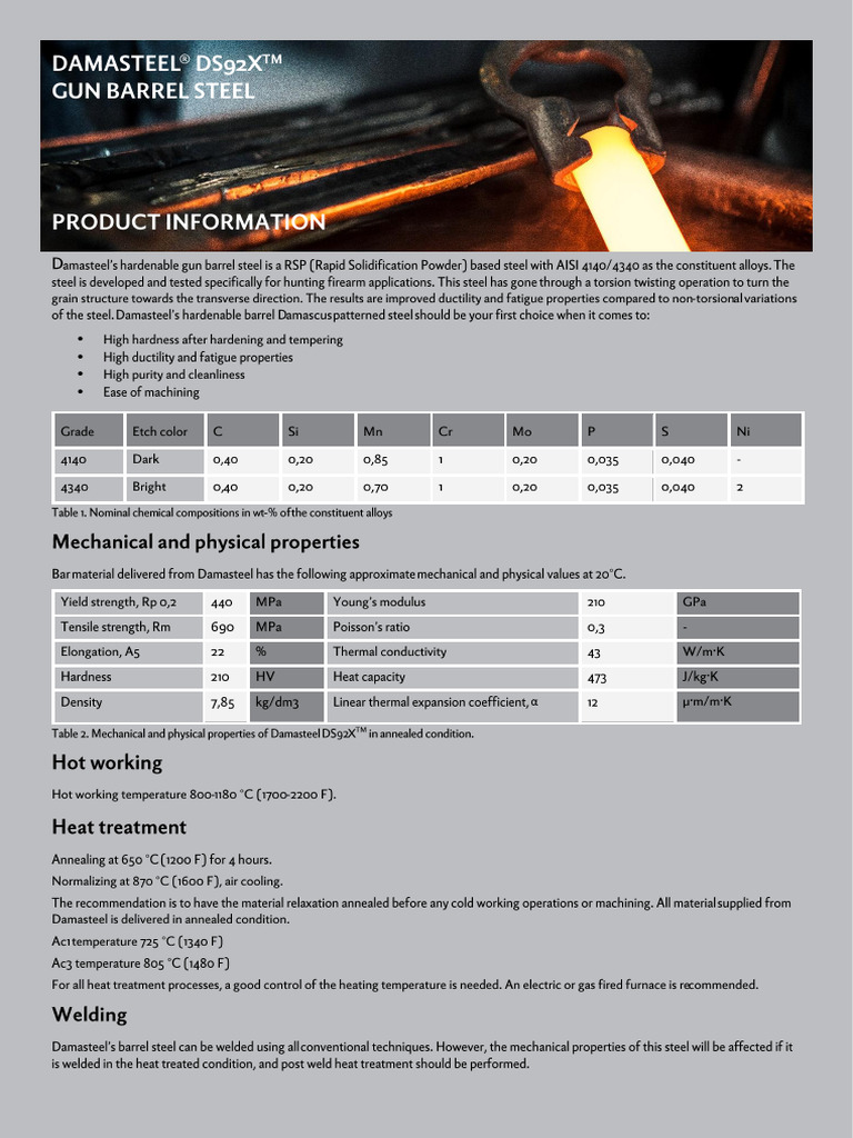 Data Sheet Gun Barrel Steel DS92X | PDF