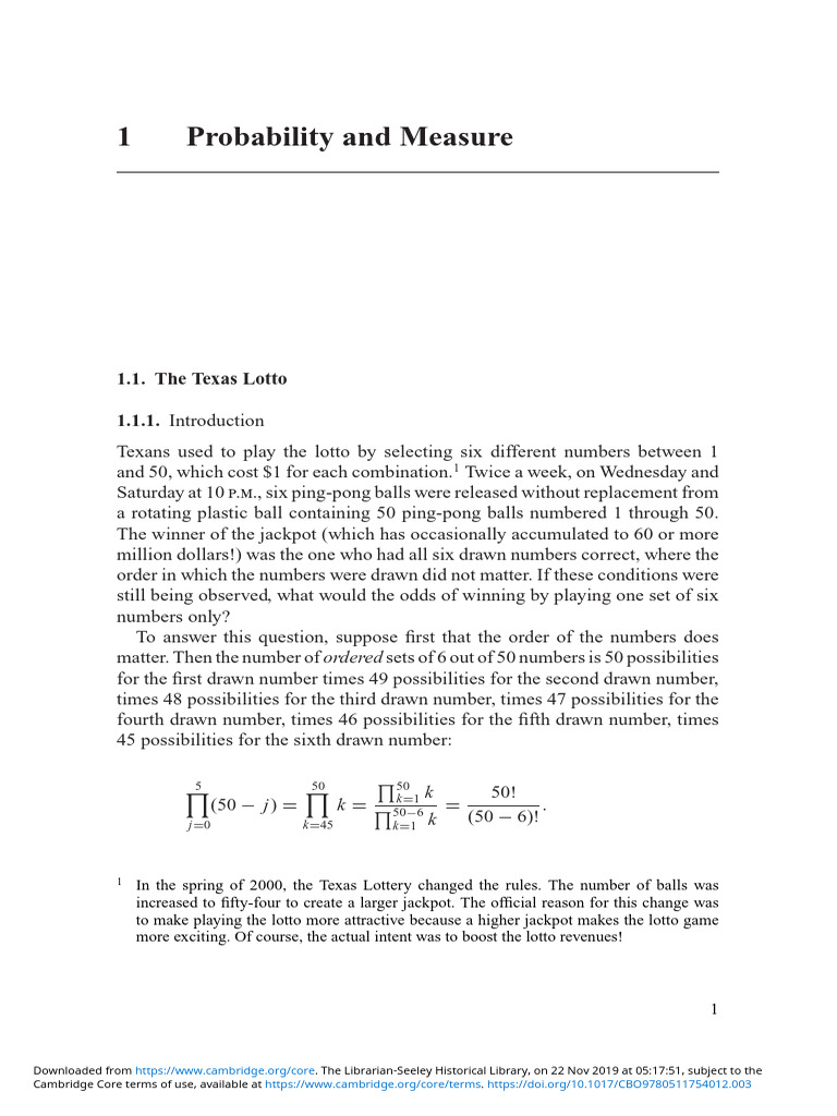 Texas Lotto Probability Analysis | PDF | Set (Mathematics) | Measure ...