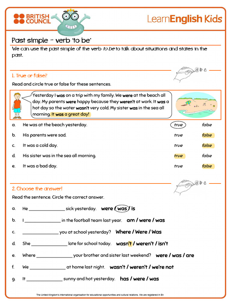 past-simple-verb-to-be-worksheet | PDF | Linguistics | Grammar