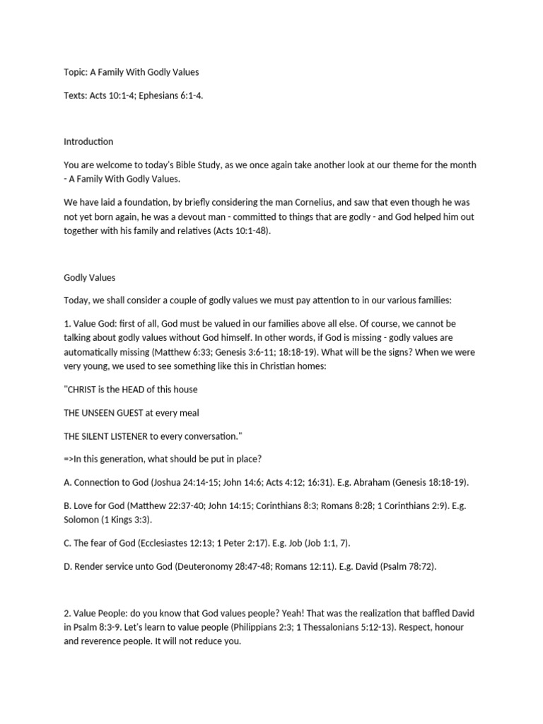 Godly Values for Strong Families | PDF | Acts Of The Apostles | Epistle ...
