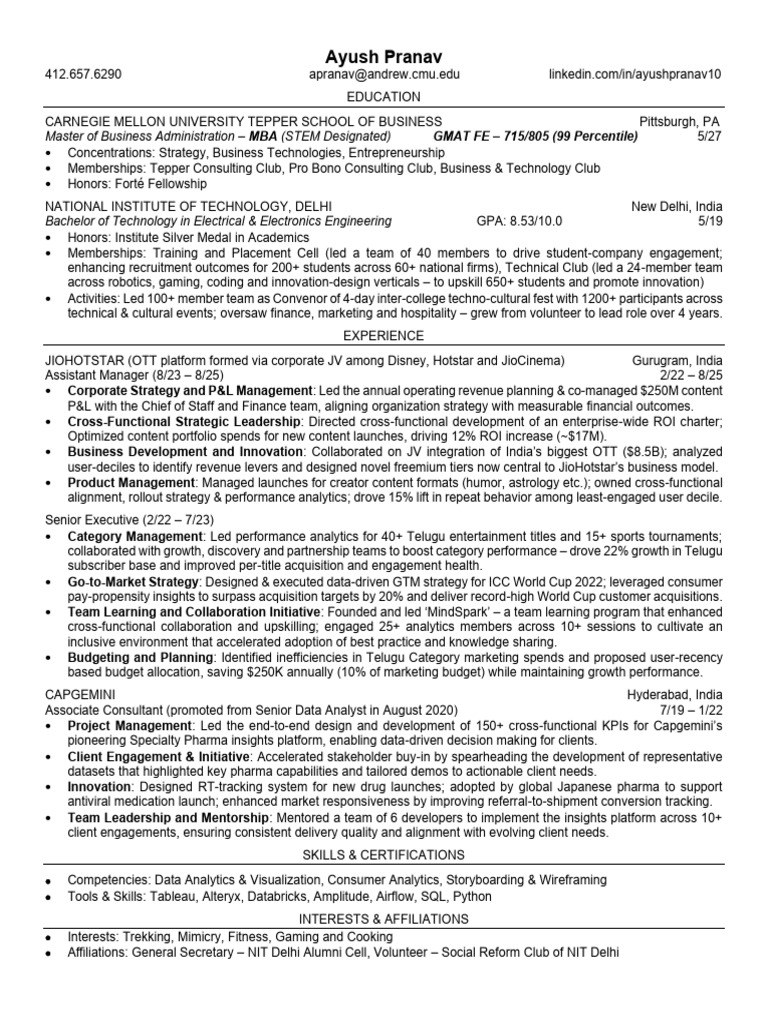 Ayush Pranav Resume V2 | PDF | Analytics | Business
