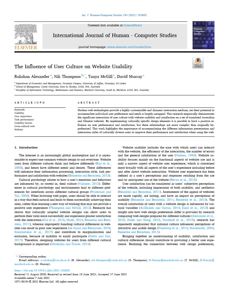 The Influence of User Culture On Website Usability Rukshan Alexander ...
