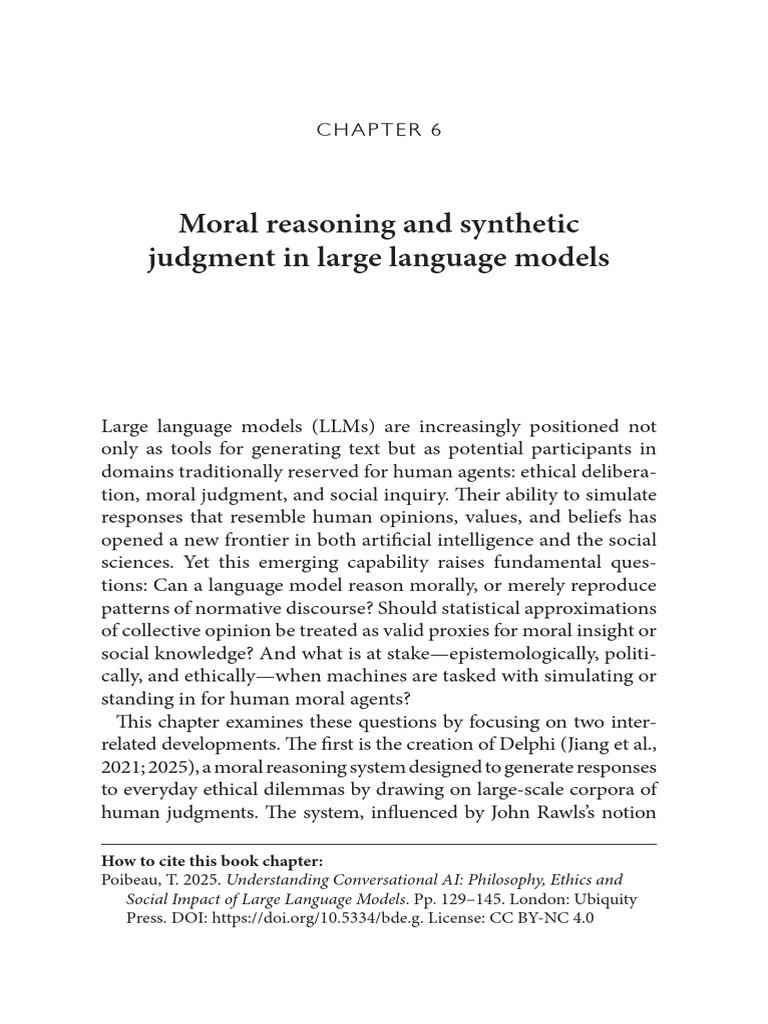 Moral Reasoning and Synthetic Judgment in Large La | PDF | Epistemology ...