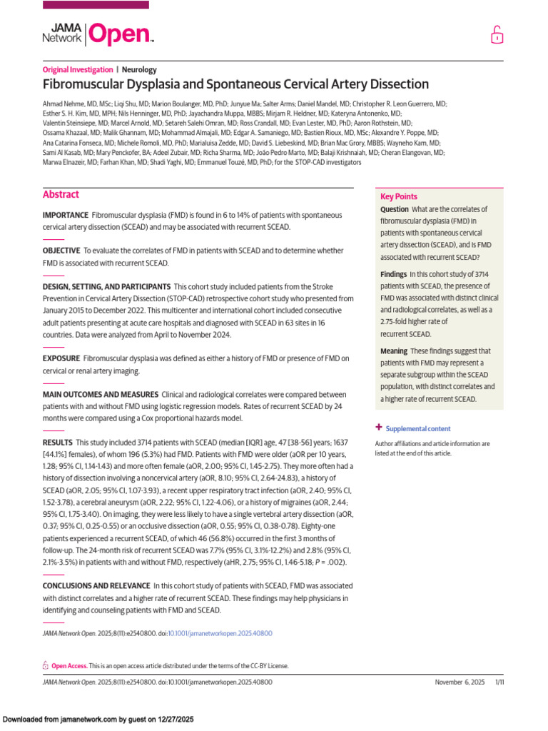 FMD Correlates in Cervical Artery Dissection | PDF | Medicine | Medical ...