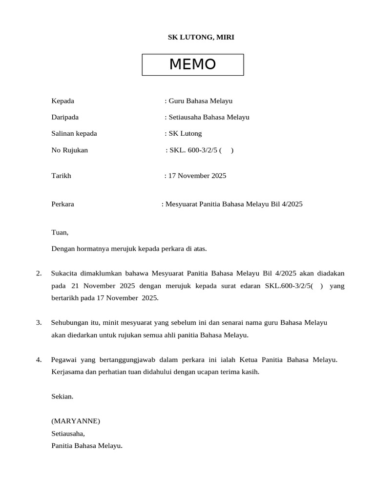 Memo Meeting BM Bil 4 | PDF
