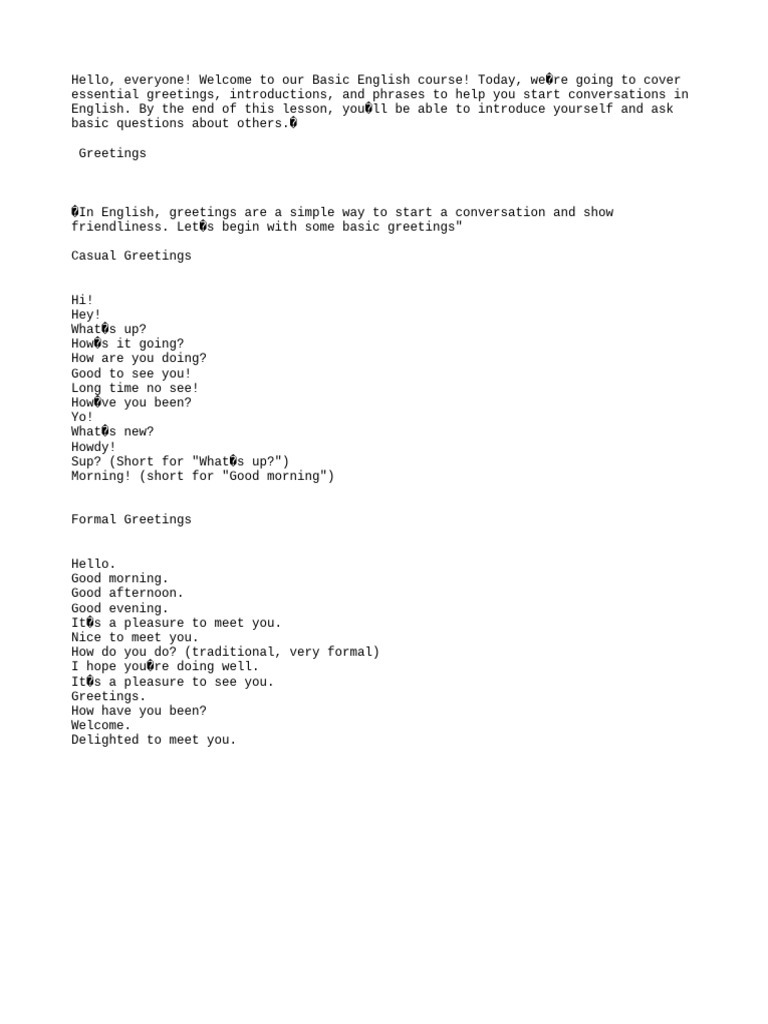Basic English Greetings and Introductions | PDF