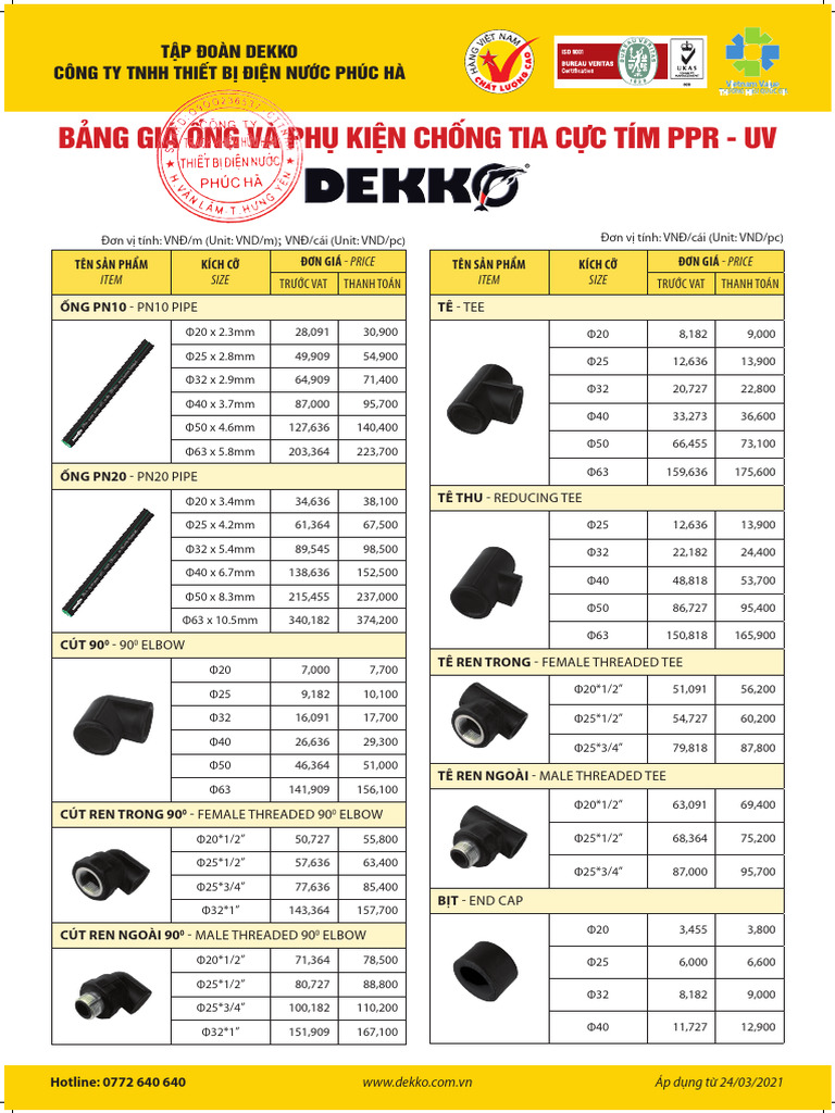 1628567183.Bang gia ong va phu kien chong tia cuc tim UV 24.03.2021 | PDF