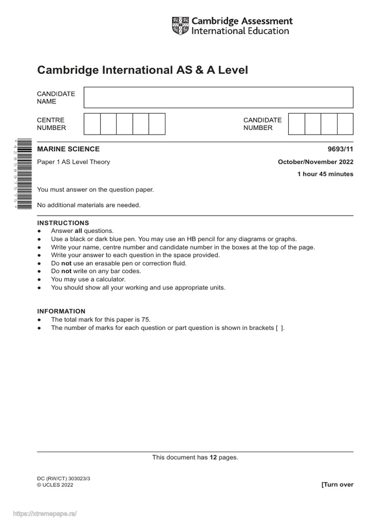 AS Level Marine Science Exam Paper | PDF | Hydrothermal Vent ...