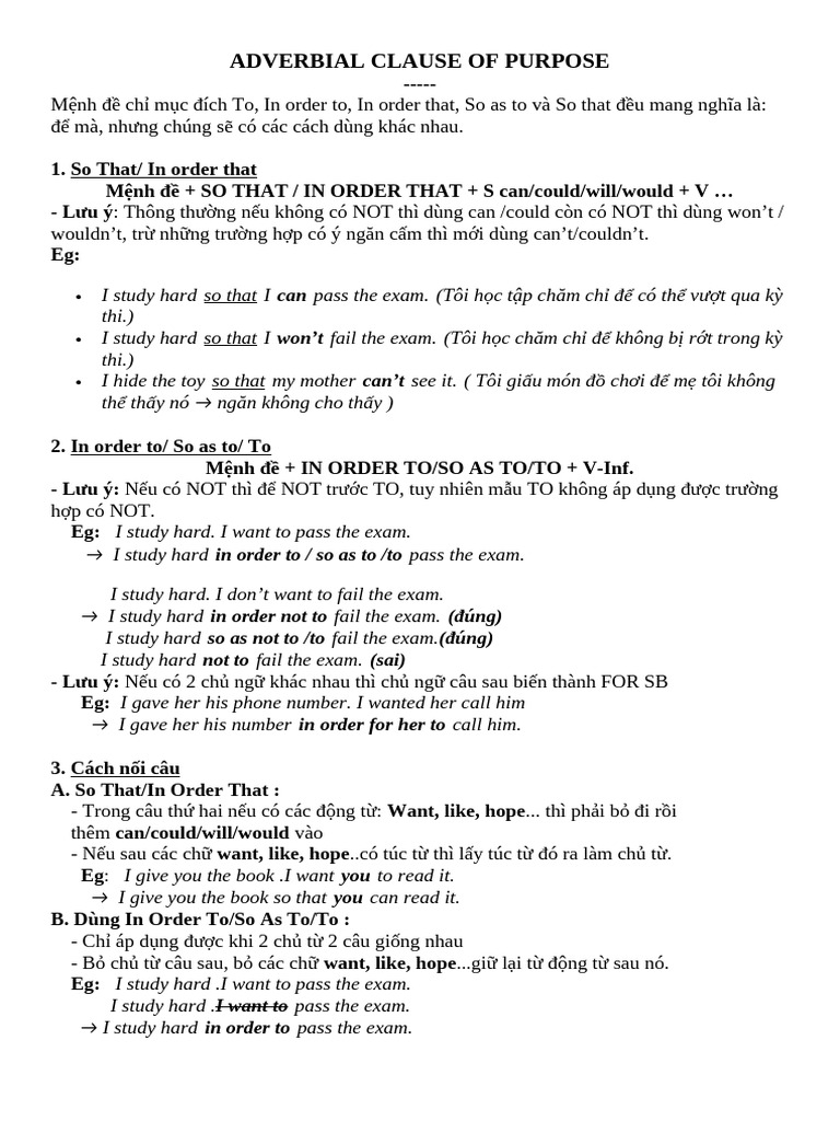 Adverbial Clause of Purpose | PDF