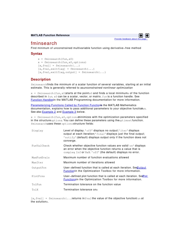Fmin Search | PDF | Mathematical Optimization | Function (Mathematics)