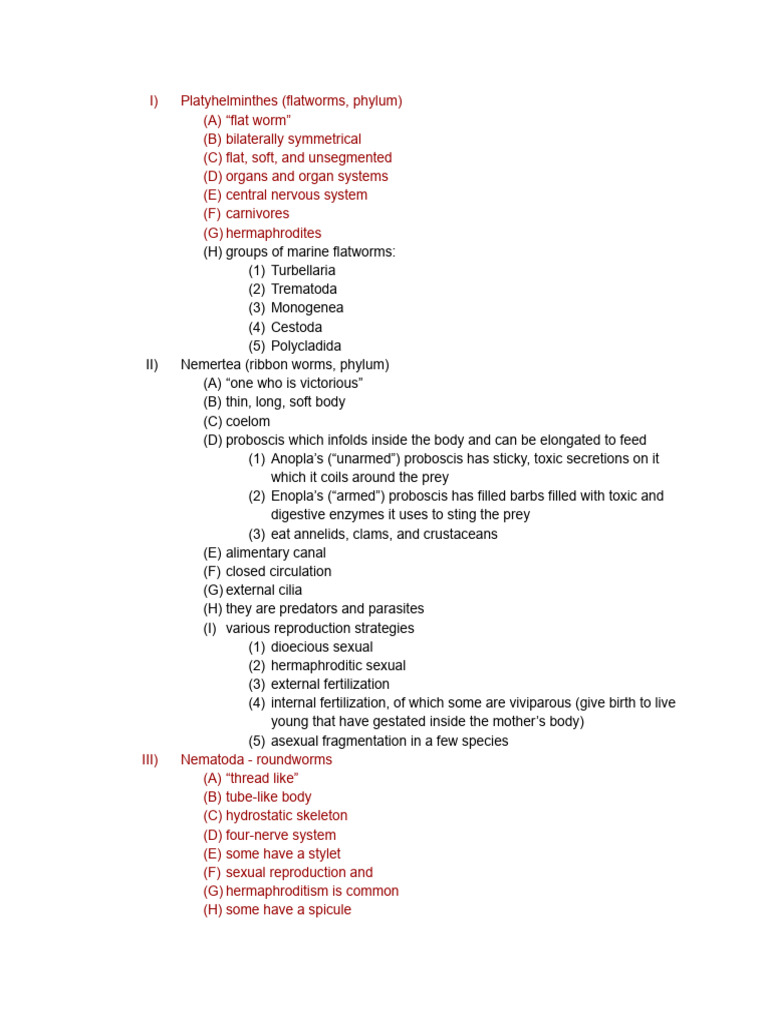 MS6.03 Worms, Small Phyla, & Lophophores Notes PDF | PDF | Zoology ...