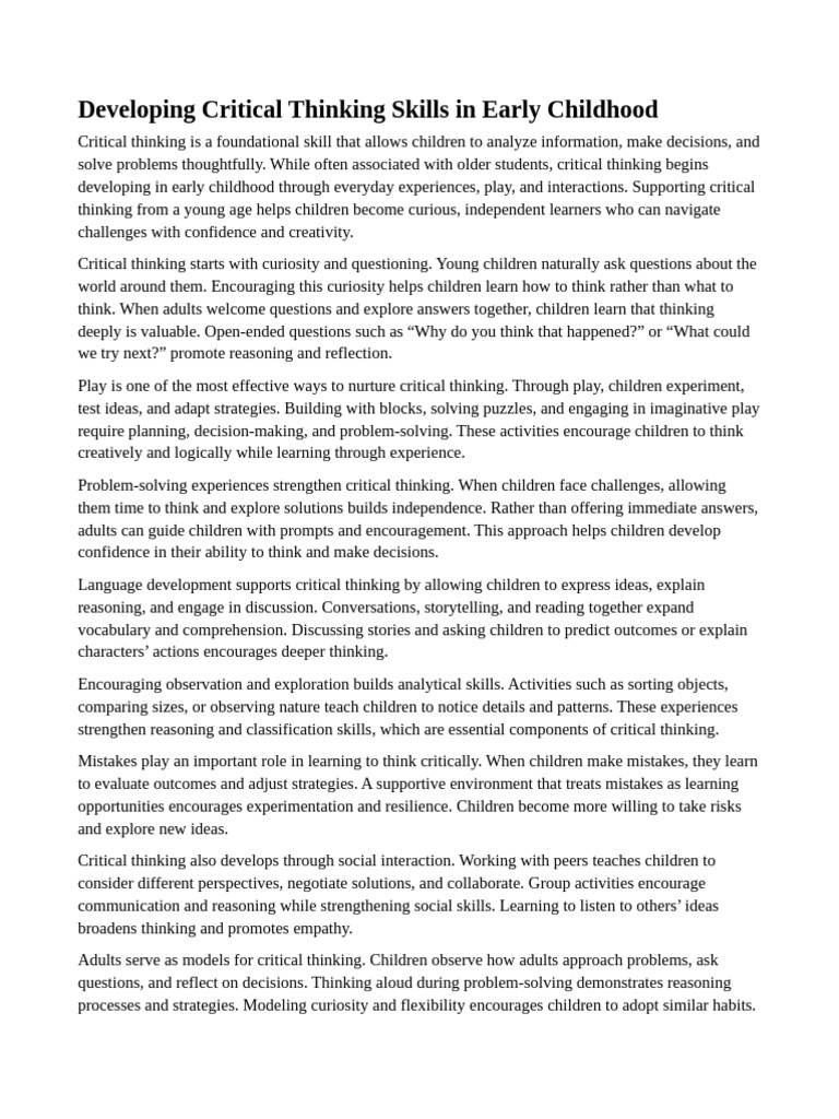 Nurturing Critical Thinking in Kids | PDF | Critical Thinking | Thought
