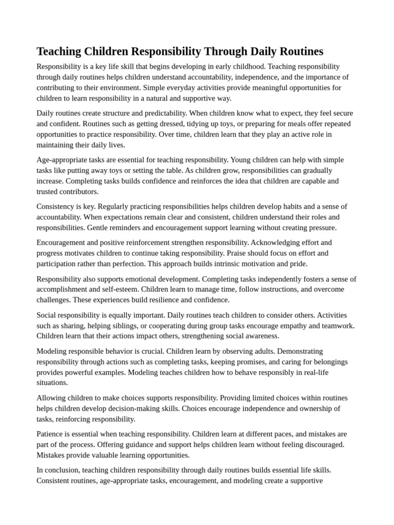 Teaching Children Responsibility Through Daily Routines | PDF ...