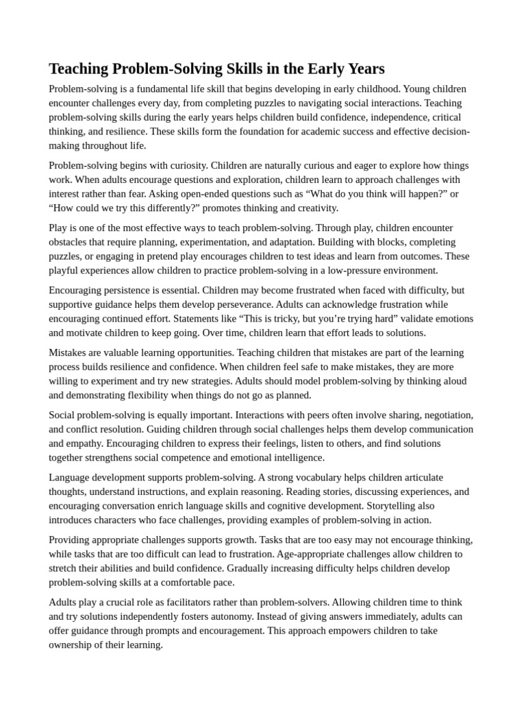 Teaching Problem-Solving Skills in the Early Years | PDF ...
