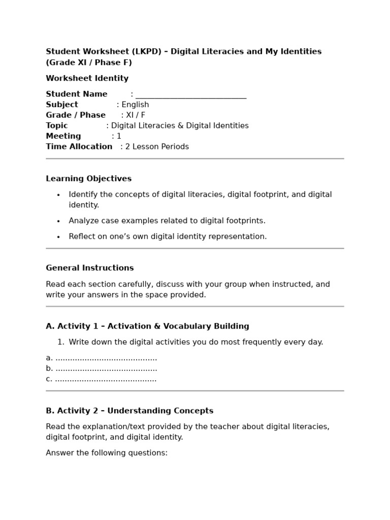 Student Worksheet | PDF