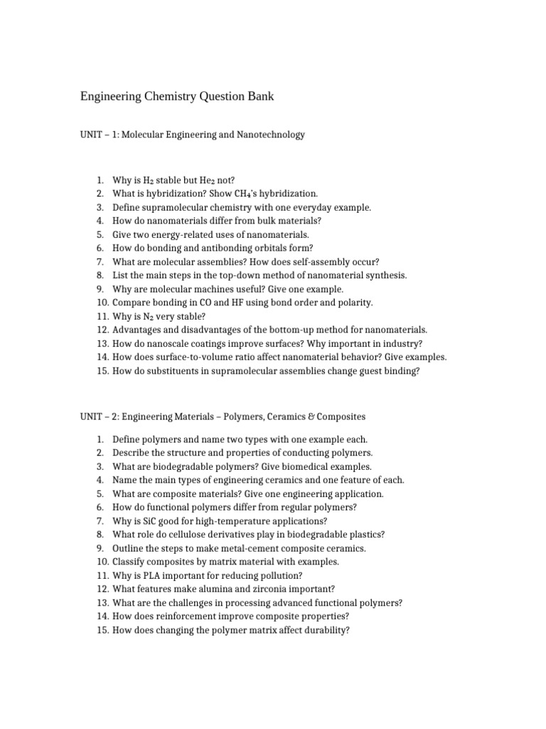 Engineering Chemistry Question Bank | PDF | Electrochemistry | Chemistry