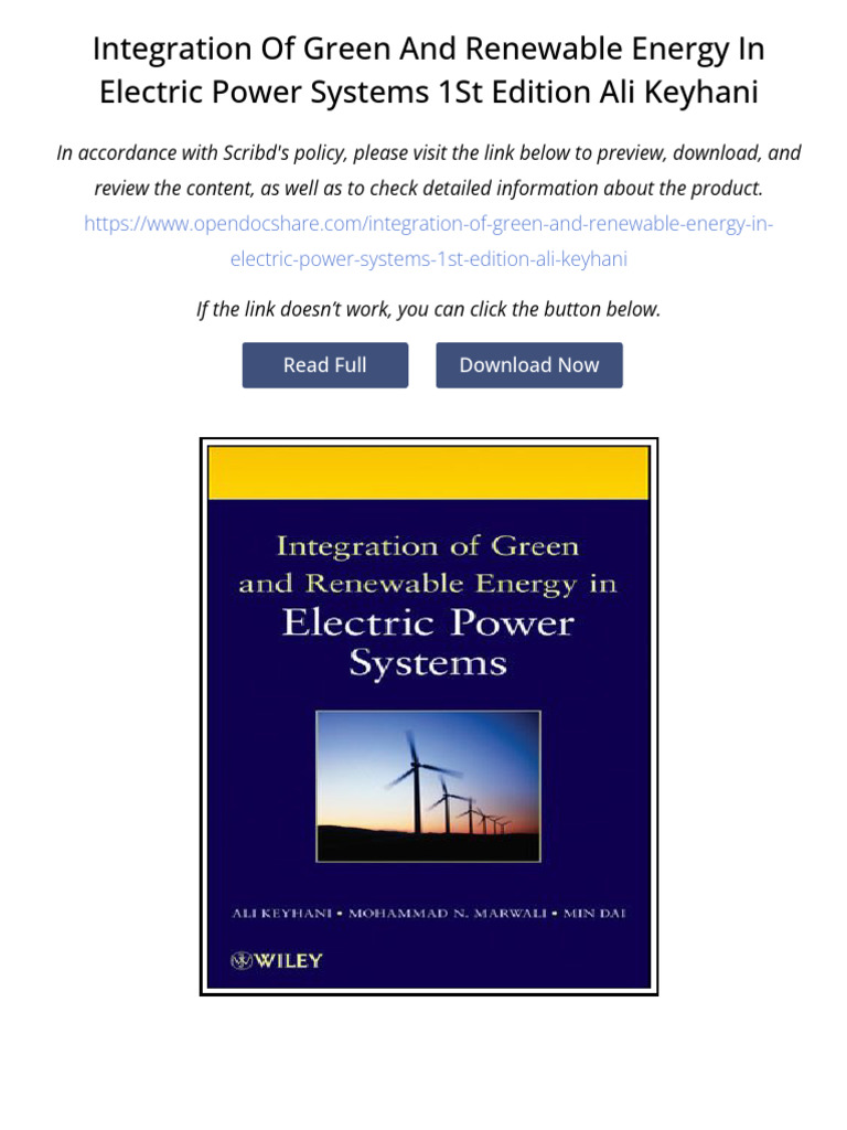 Integration of Green and Renewable Energy in Electric Power Systems 1st ...