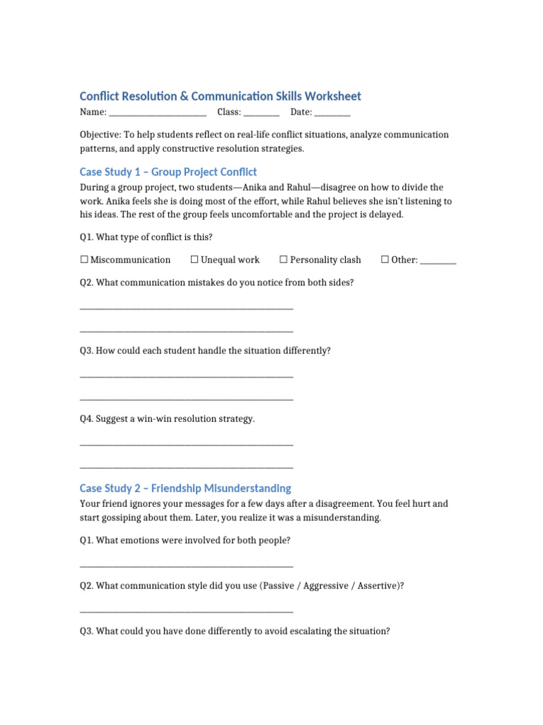 Conflict Resolution Worksheet Grade10 (1) | PDF | Conflict Resolution ...