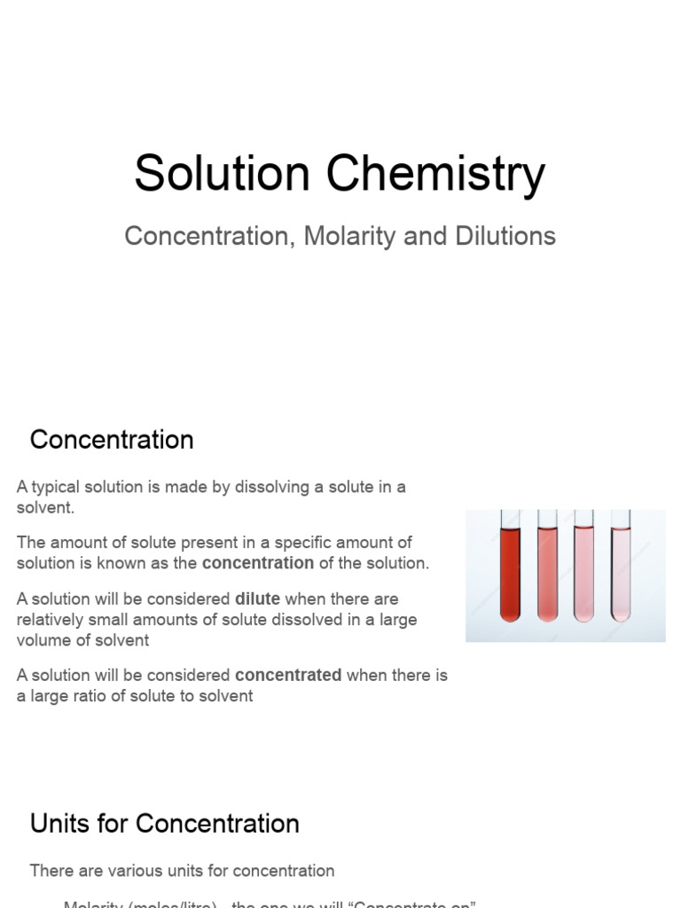 Solution Chemistry: Molarity & Dilutions | PDF | Concentration | Parts ...