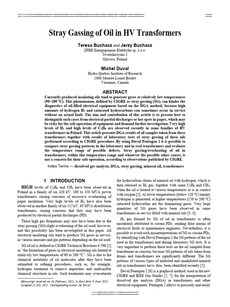 Stray Gassing in HV Transformer Oils | PDF | Materials | Chemical ...