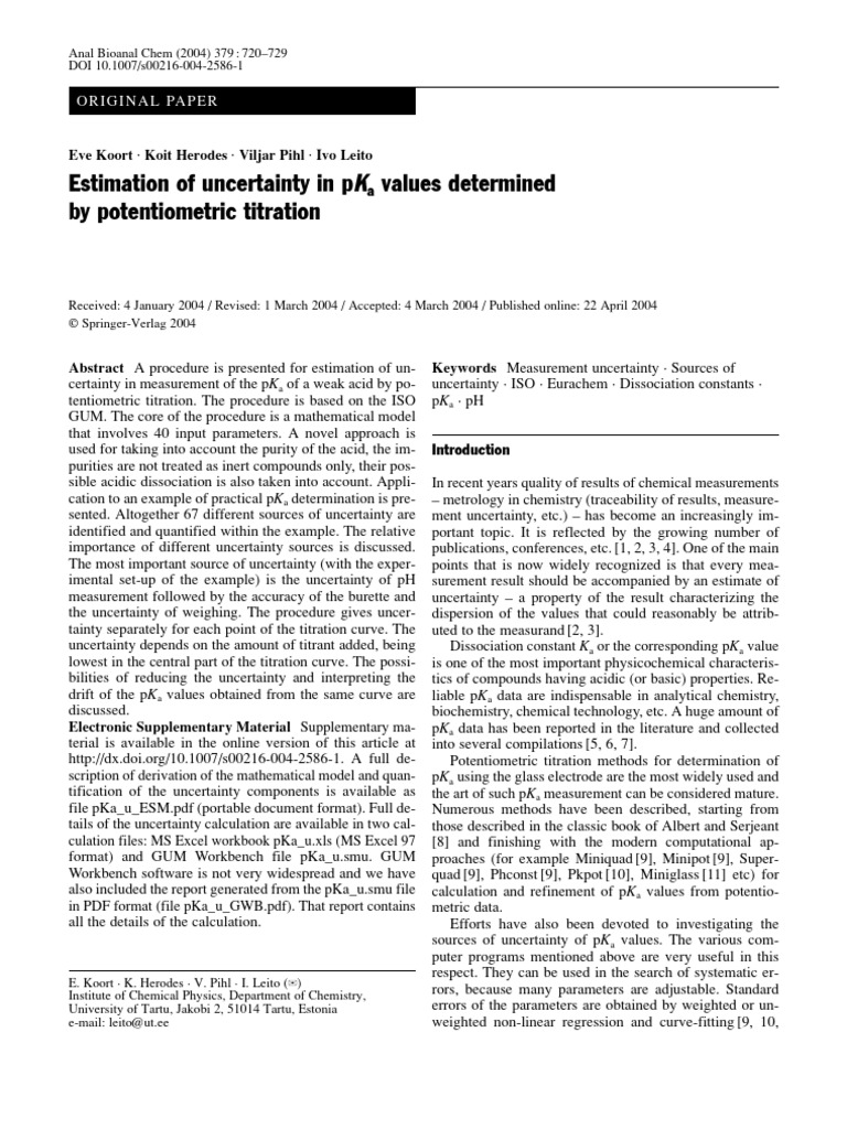 Uncertainty Estimation in pKa Measurement | PDF | Acid Dissociation ...