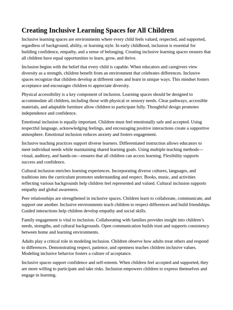 Inclusive Learning Spaces for Children | PDF | Inclusion (Education ...