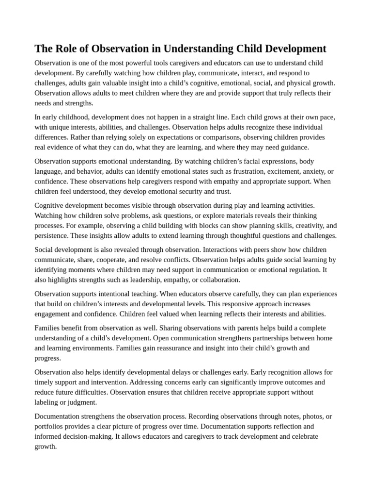 Importance of Observation in Child Development | PDF | Child ...