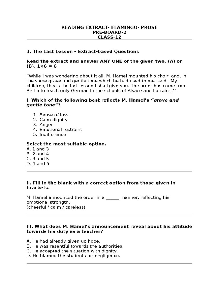 Class 12 Extract-Based Questions Guide | PDF