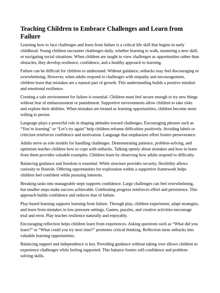 Teaching Children To Embrace Challenges and Learn From Failure | PDF ...