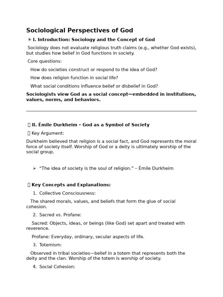 Sociological Perspectives of God | PDF | Émile Durkheim | Max Weber
