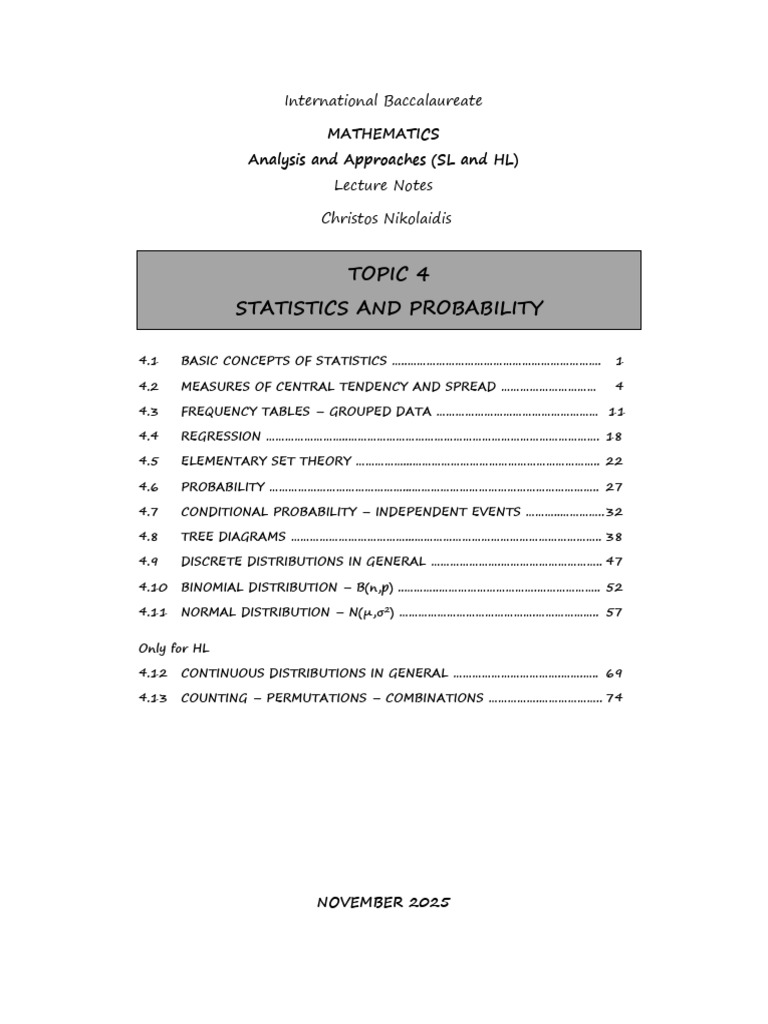 Statistics and Probability Lecture Notes | PDF | Median | Descriptive ...