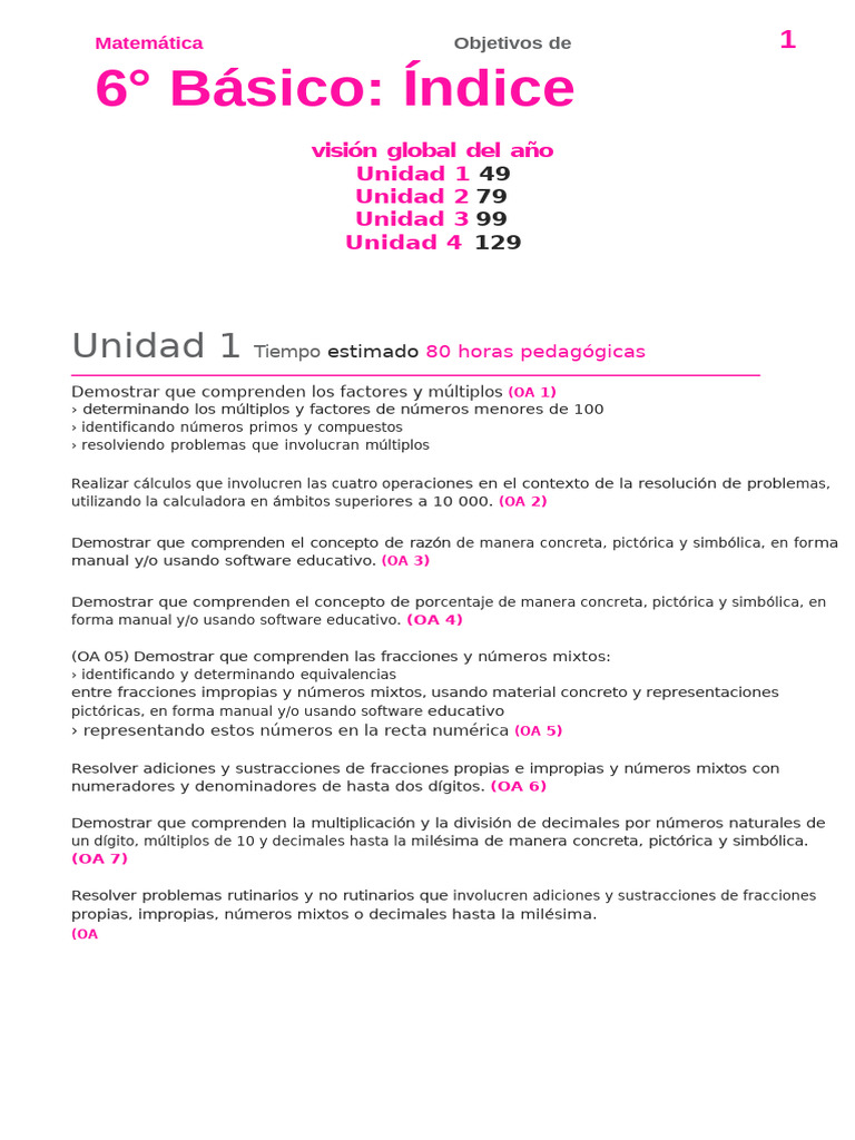 Programa 6° Básico Mate | PDF | Ángulo | Porcentaje