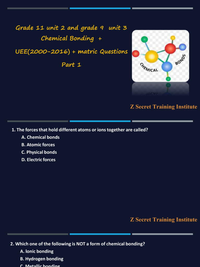 Grade 11 Chemistry Unit 2 Chemical Bonding UEE2000 2016 Part 1 | PDF