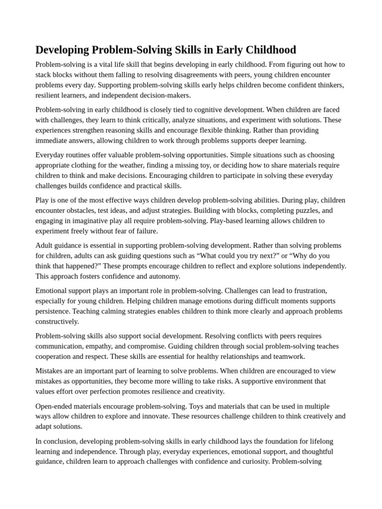 Enhancing Early Childhood Problem-Solving Skills | PDF | Psychology ...