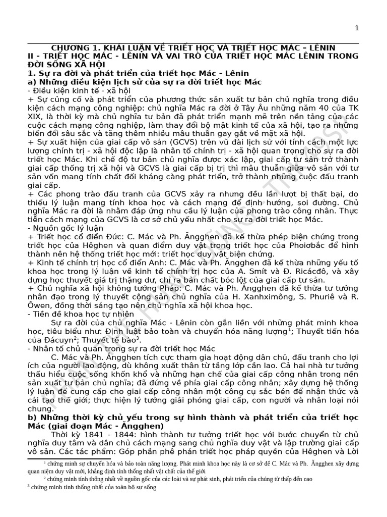 Tài Liệu Ôn Tập Kiểm Tra Triết Học Mác - Lênin | PDF