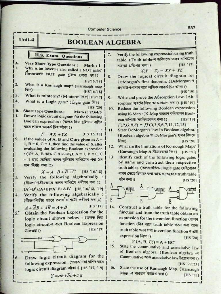 Boolean Algebra and Logic Gates Exam Guide | PDF | Boolean Algebra ...