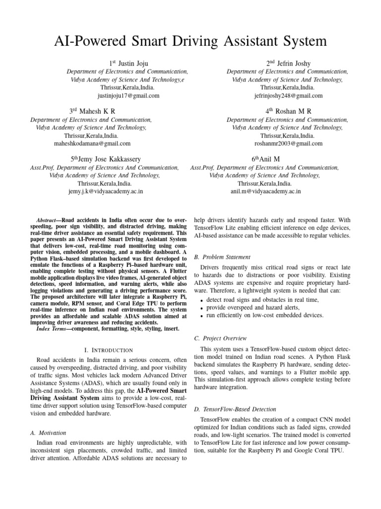 Ai-Powered Smart Driving Assitant System | PDF | Computer Vision | System