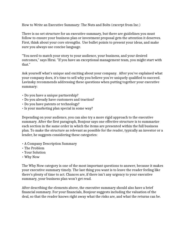 Crafting an Effective Executive Summary | PDF