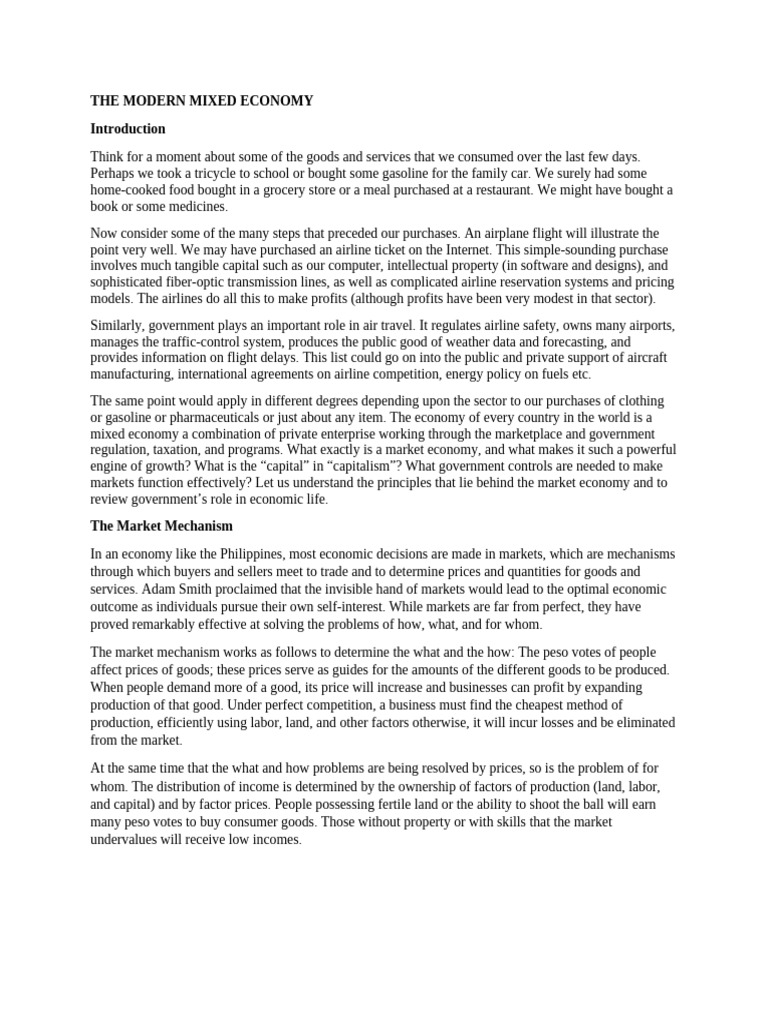 C2.the Modern Mixed Economy | PDF | Market (Economics) | Money