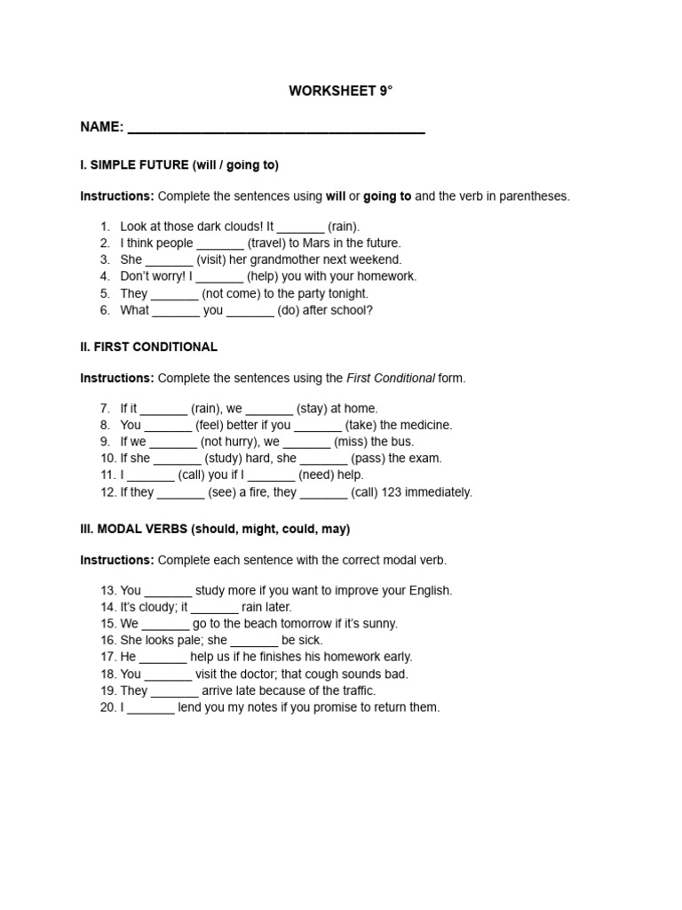 Worksheet 9° | PDF | Grammar | Syntax