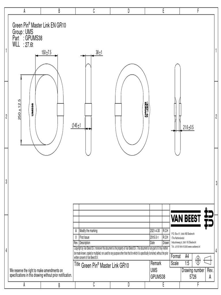 Green Pin Master Link EN GR10 Group WLL: Ums: GPUMS38: 27.6t | PDF